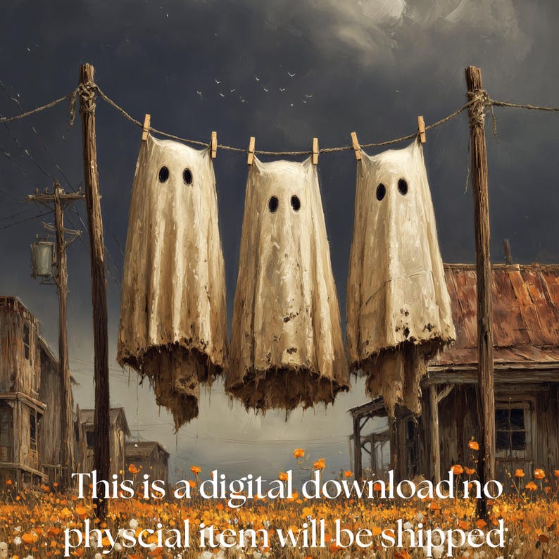 Ghost Laundry Halloween Art Print: Vintage Farmhouse Style (digital ...