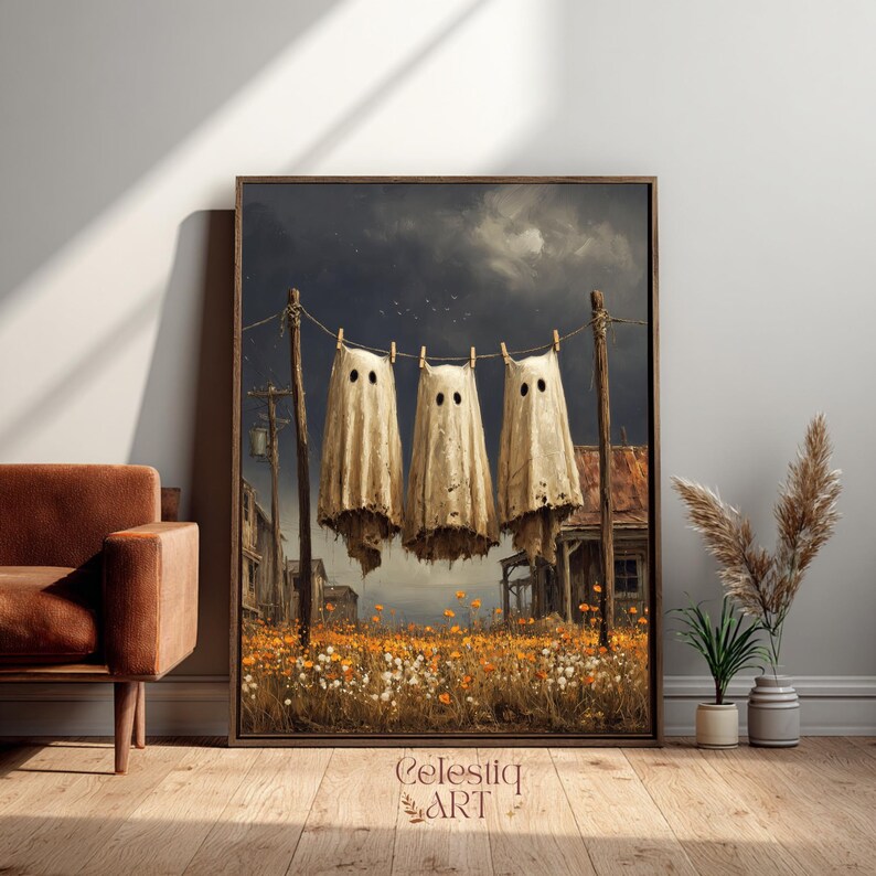 Ghost Laundry Halloween Art Print: Vintage Farmhouse Style (digital ...