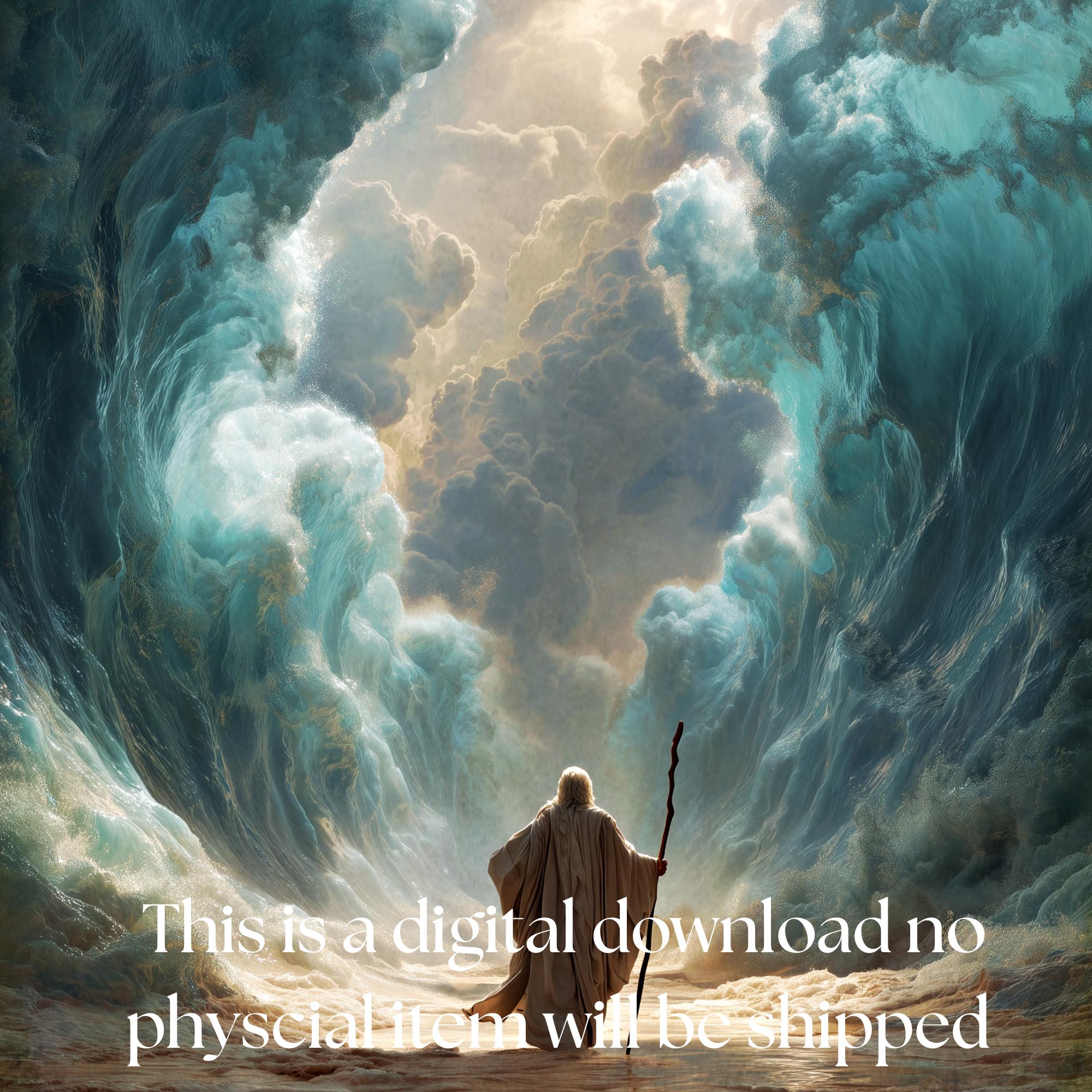 Moses Parting the Red Sea Landscape Painting, Moses Art, Old Testament ...