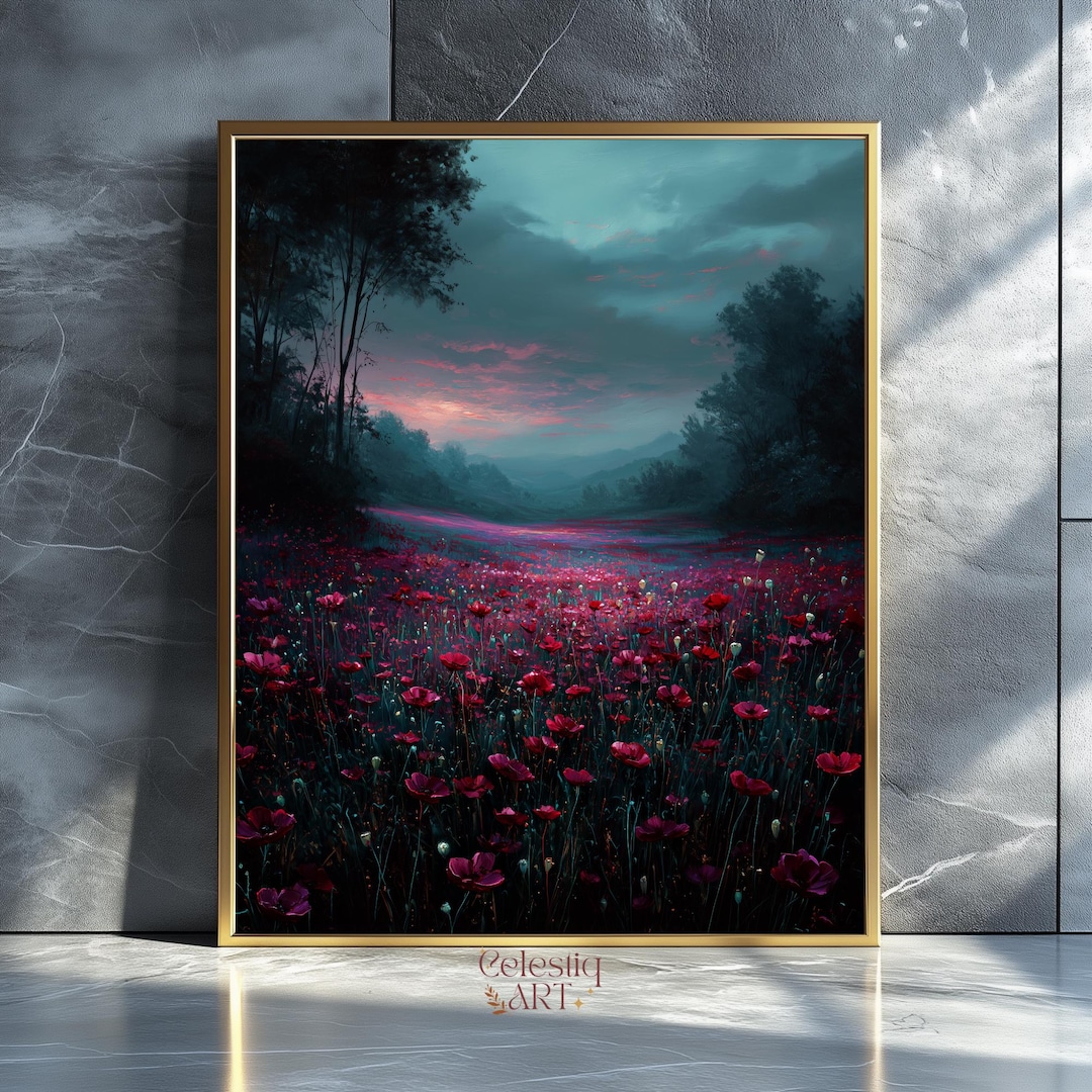 Moody Autumn Landscape Print: Maroon Wildflower Field (digital Download ...