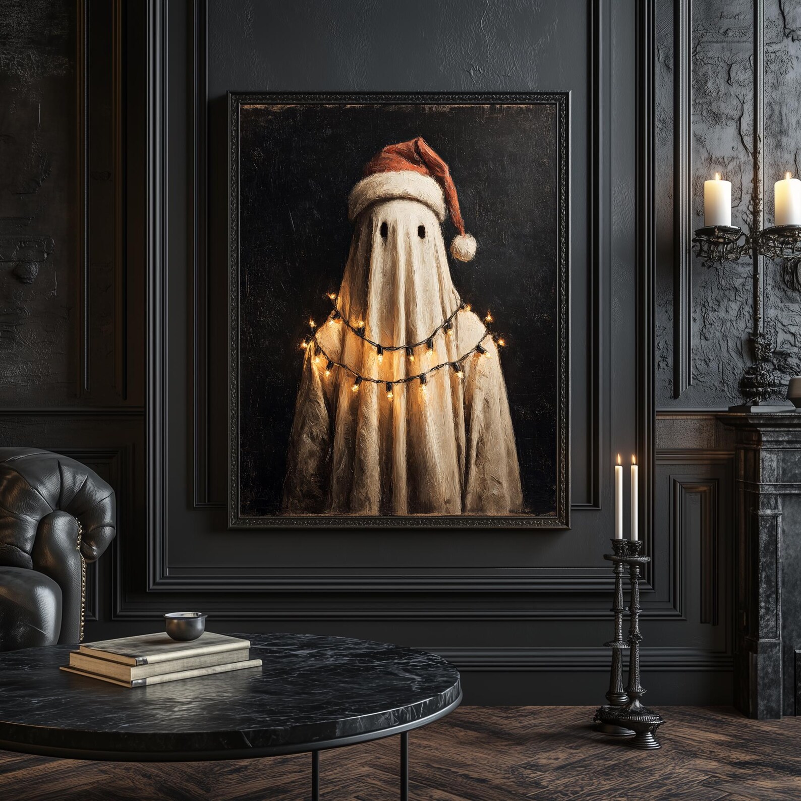 Spooky Christmas Ghost Art Print: Gothic Holiday Wall Decor (digital ...