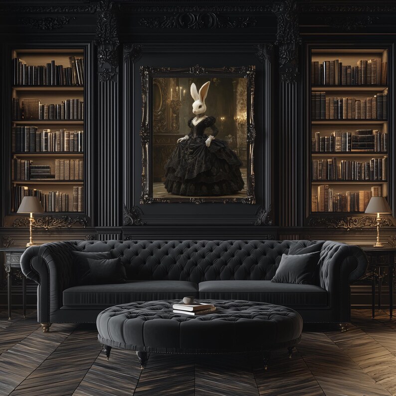 Victorian Lady Rabbit Art Printable, Gothic Oil Painting, Dark Academia ...