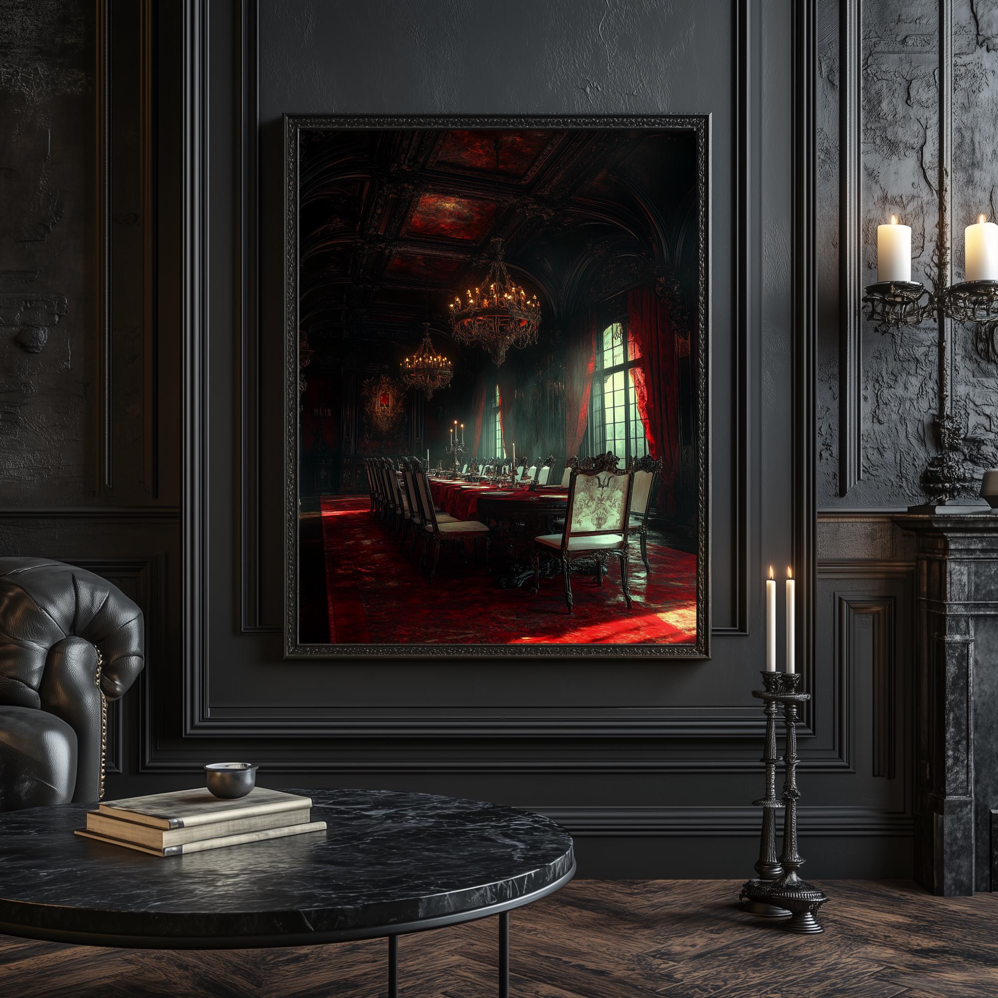 Gothic Horror Dining Hall Art Print, Dark Academia Decor (digital ...