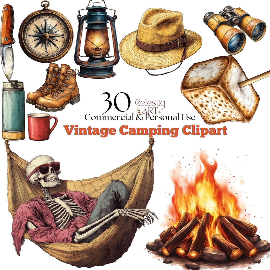 Vintage Camping Clipart Download Art for Tshirt Wall Art Junk Journal ...