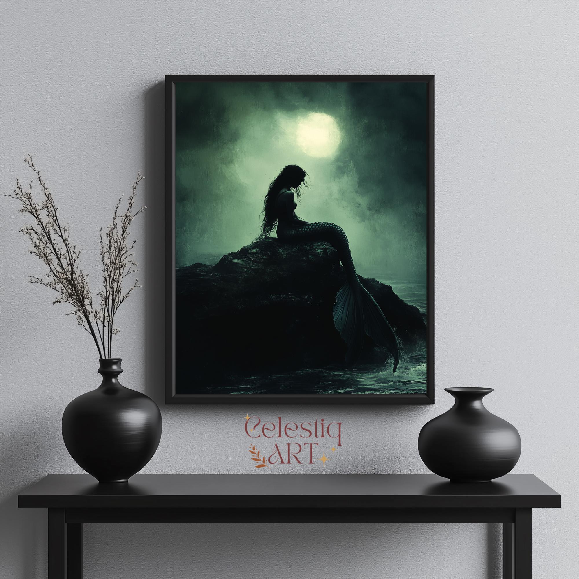 Dark Ocean Siren Seascape Art Painting, Dark Fantasy Fairytale Wall Art ...