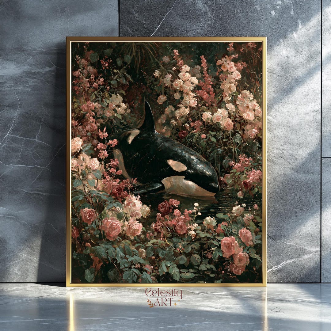 Orca Killer Whale Painting, Surreal Animal Gothic Maximalist, Orca Rose ...