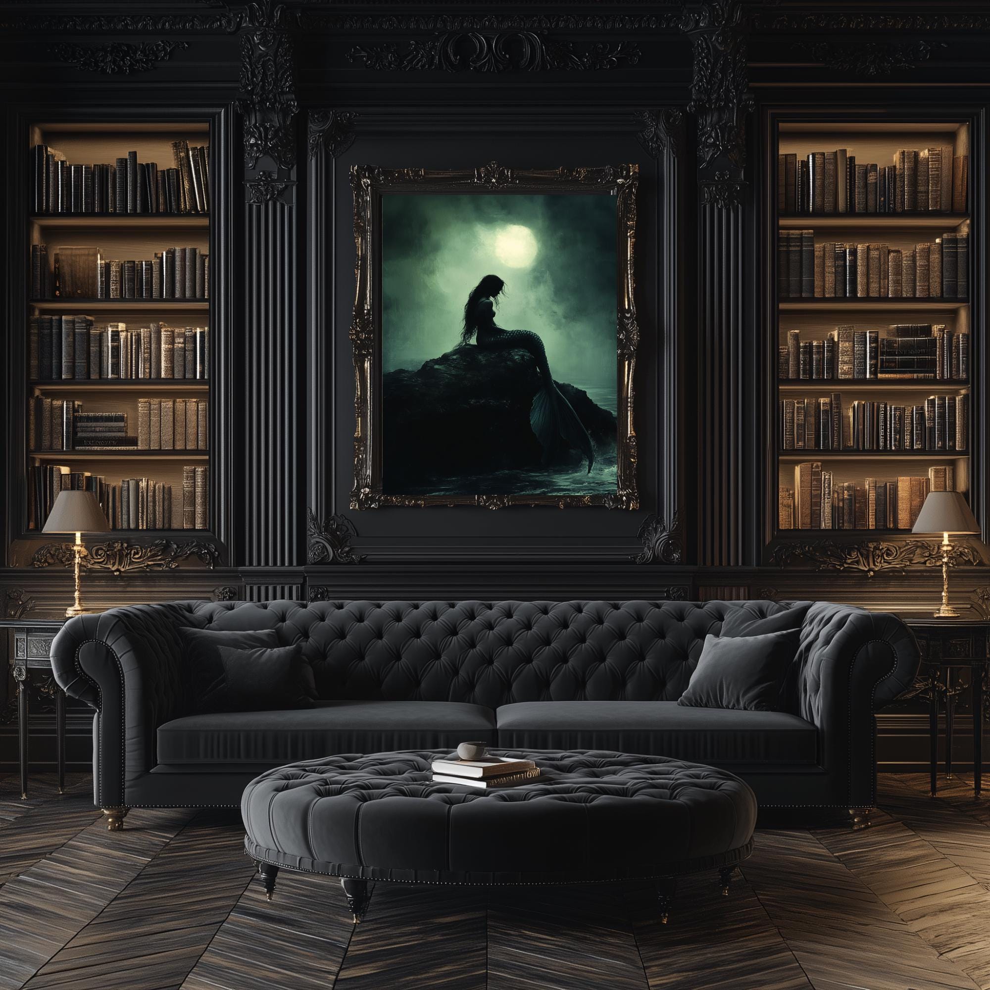 Dark Ocean Siren Seascape Art Painting, Dark Fantasy Fairytale Wall Art ...