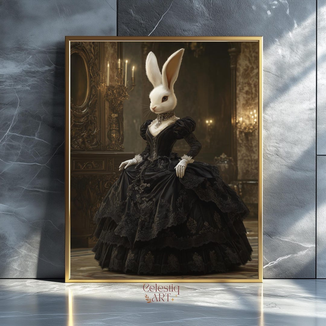 Victorian Lady Rabbit Art Printable, Gothic Oil Painting, Dark Academia ...