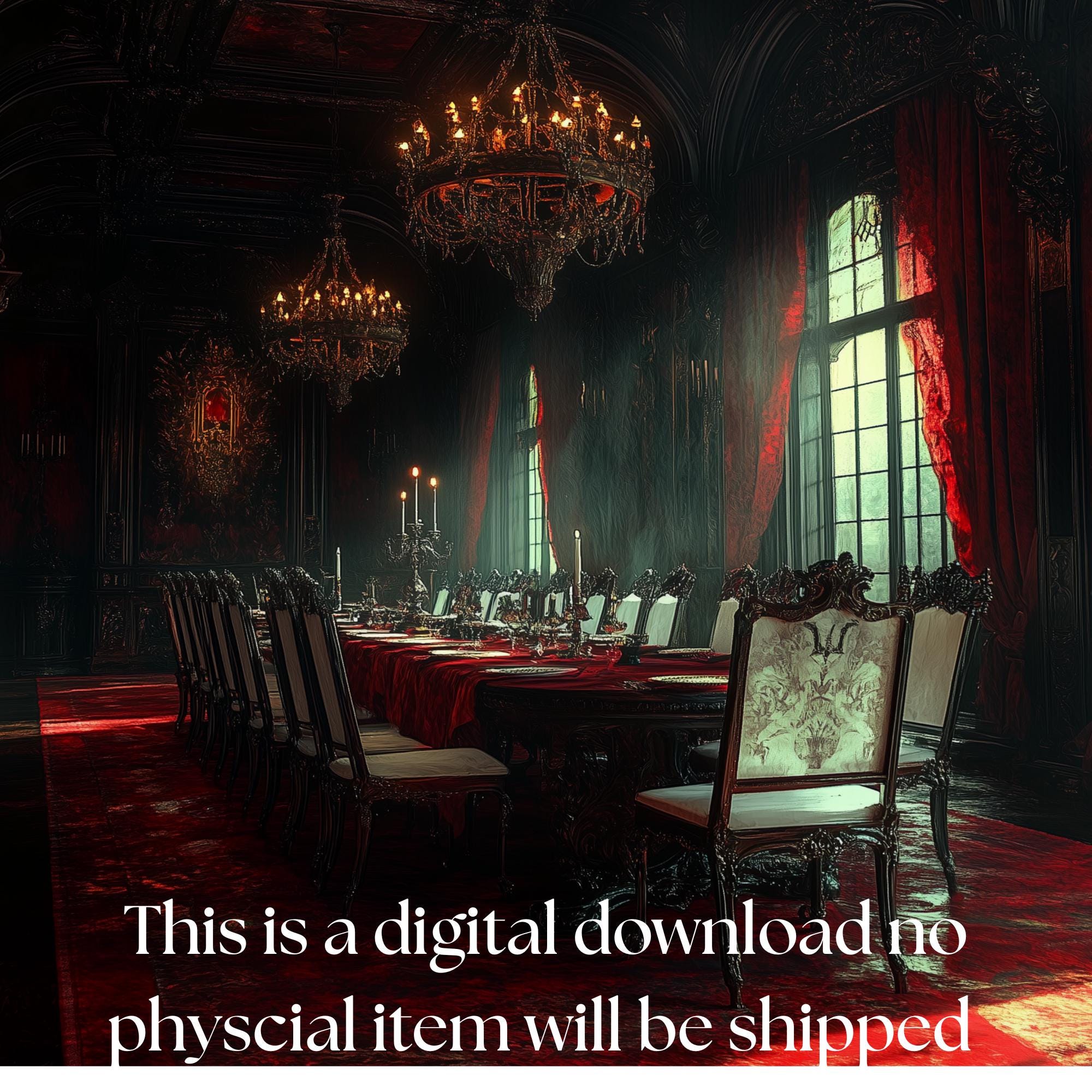 Gothic Horror Dining Hall Art Print, Dark Academia Decor (digital ...