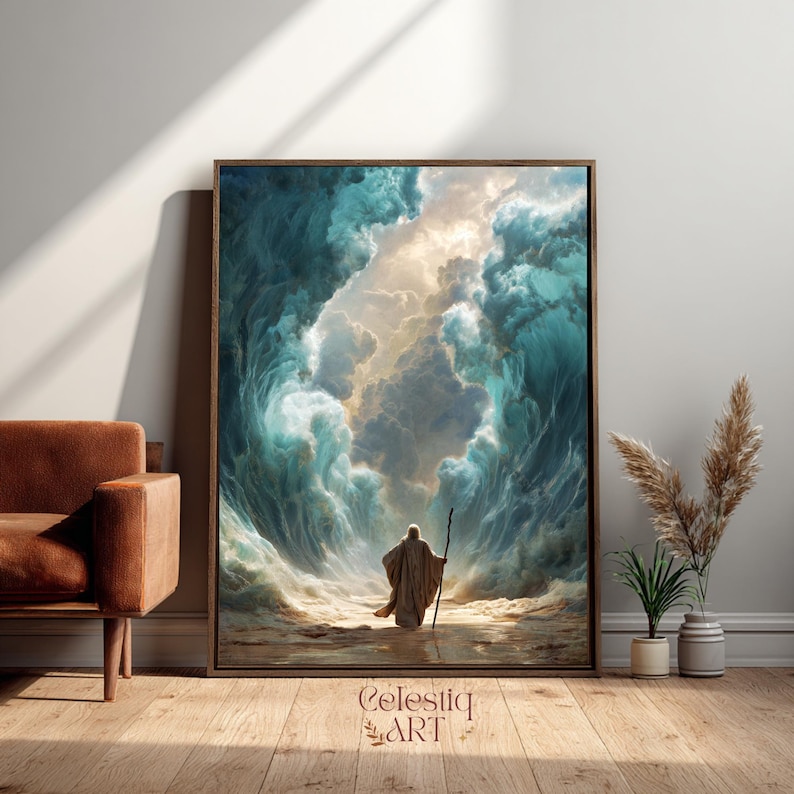 Moses Parting the Red Sea Landscape Painting, Moses Art, Old Testament ...
