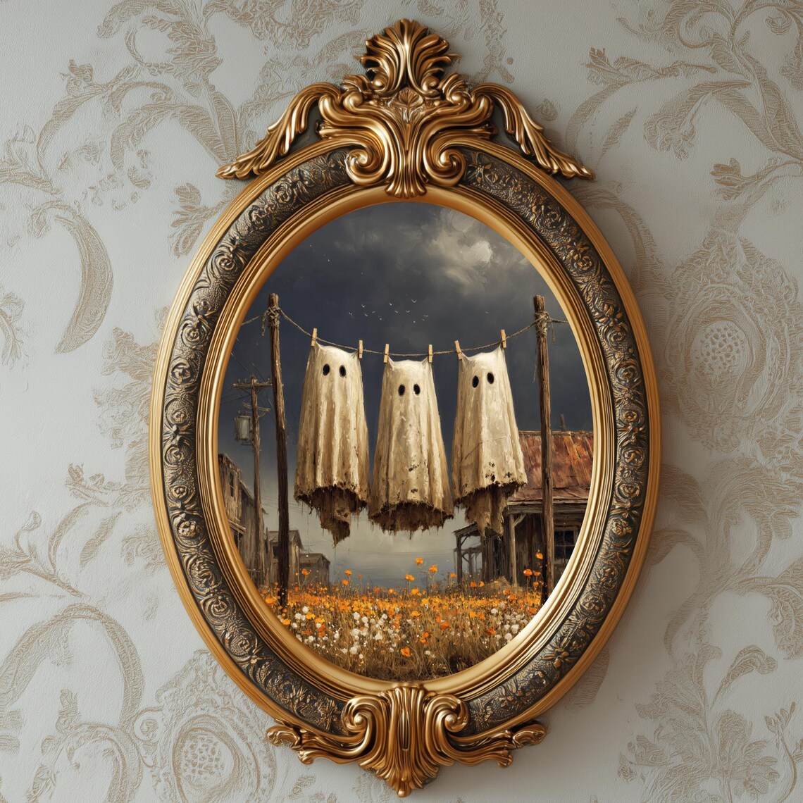 Ghost Laundry Halloween Art Print: Vintage Farmhouse Style (digital ...