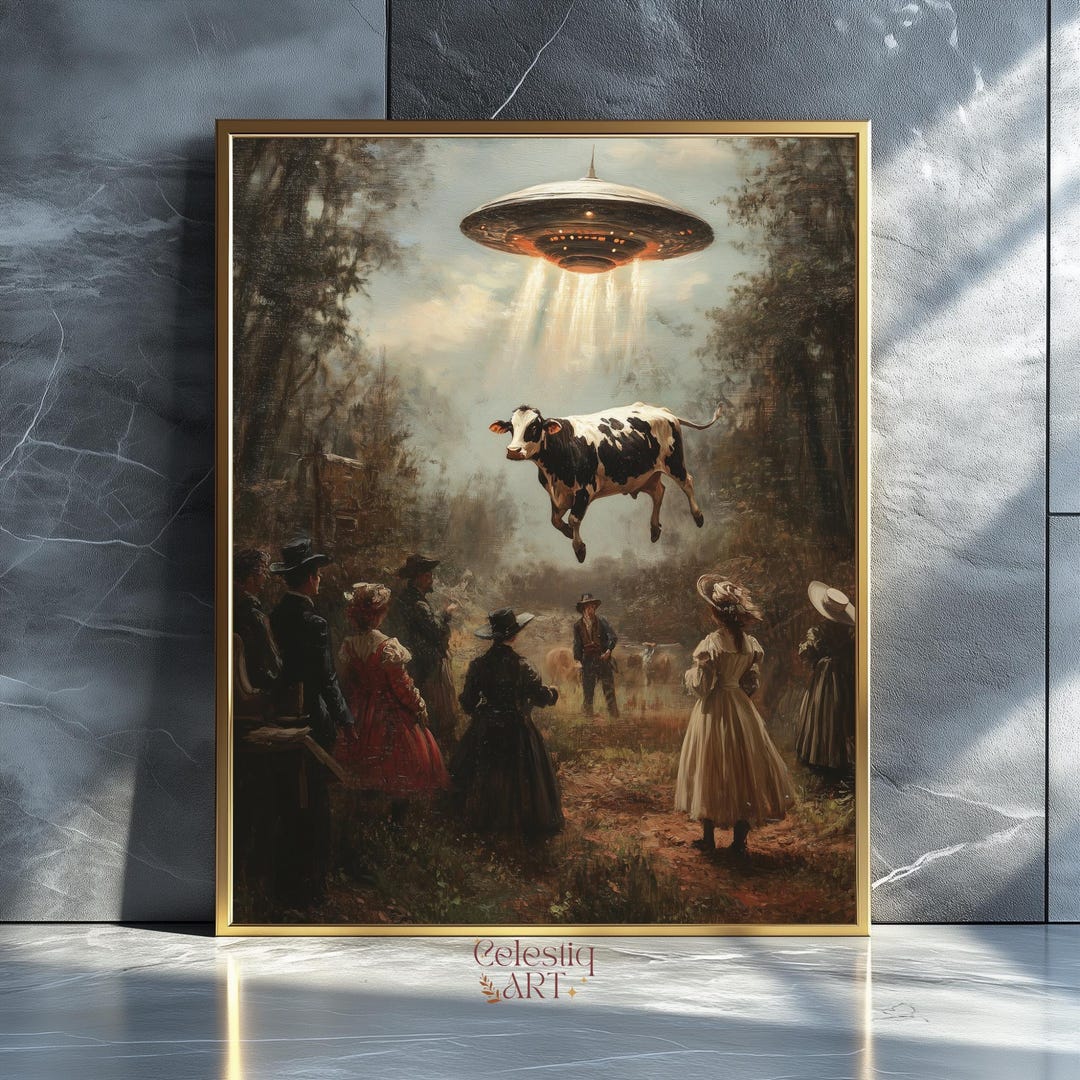 UFO Abduction Art Print: Victorian Landscape, Funny Alien Home Decor ...