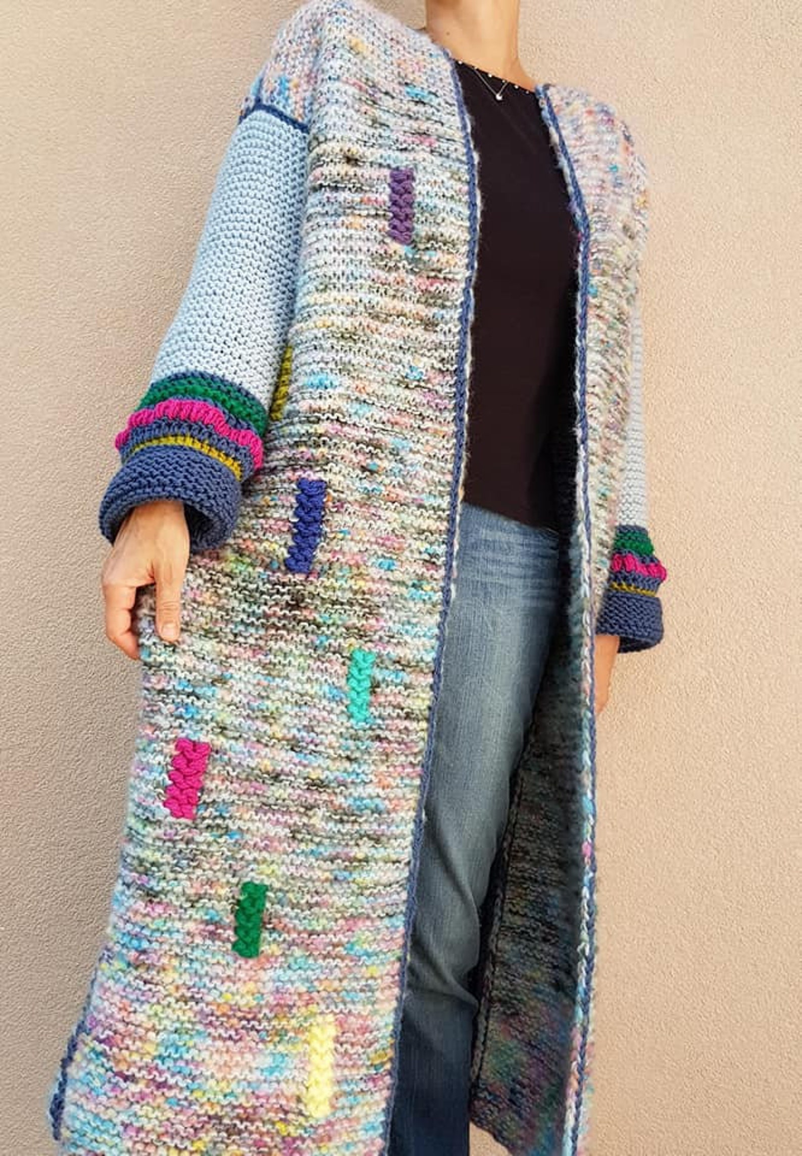 Long Hand Knit Unique Wool Coat, Long Boho Knitted Wool Cardigan - Etsy