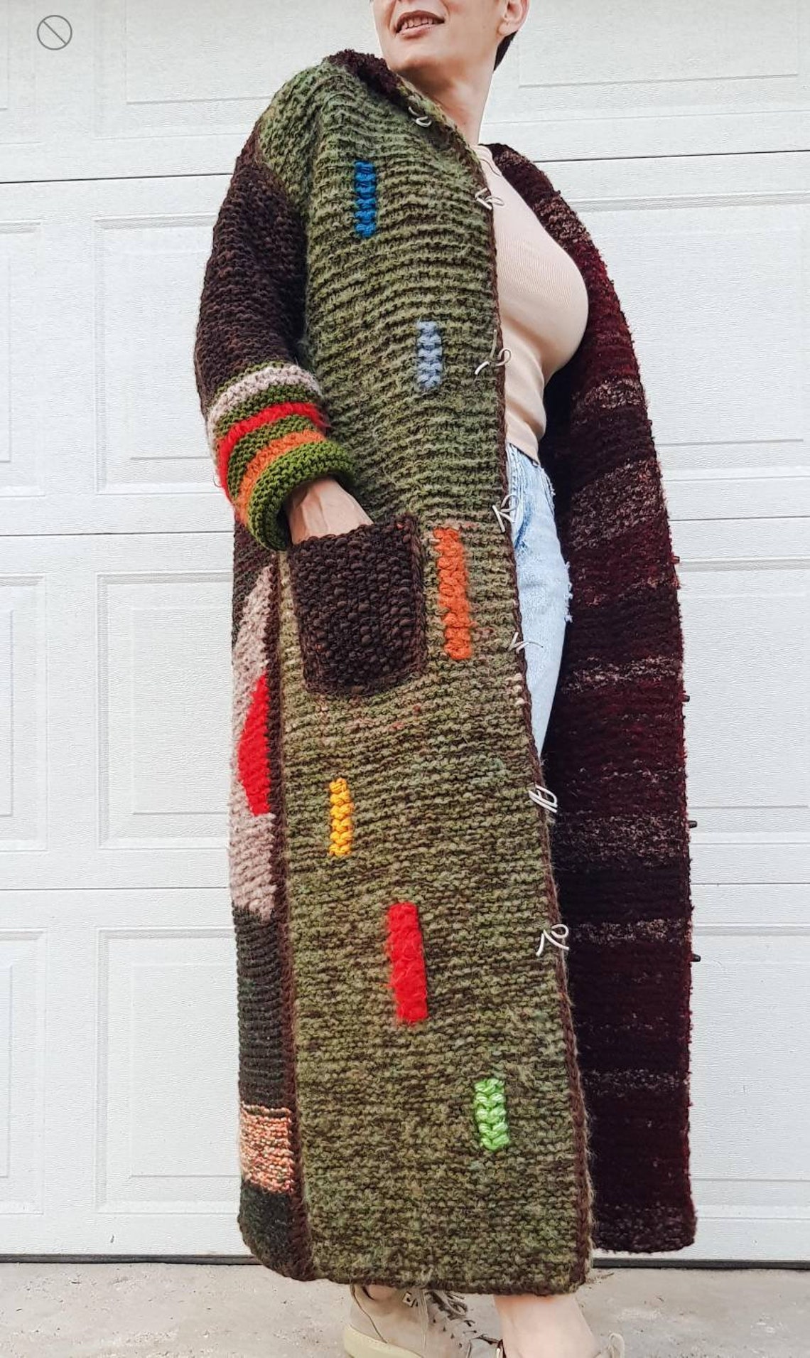Long Hand Knit Unique Wool Coat - Etsy