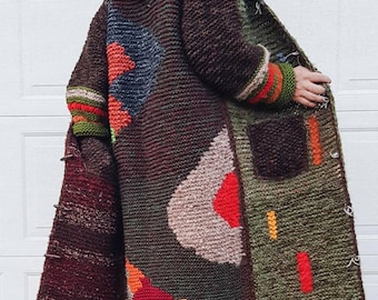 Long Hand Knit Unique Wool Coat, Long Boho Knitted Wool Cardigan - Etsy