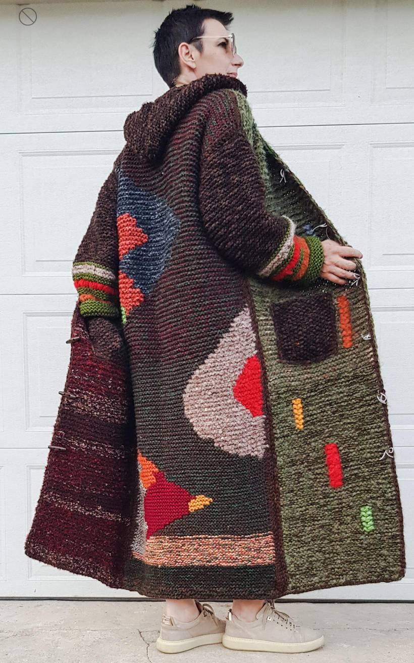 Long Hand Knit Unique Wool Coat - Etsy
