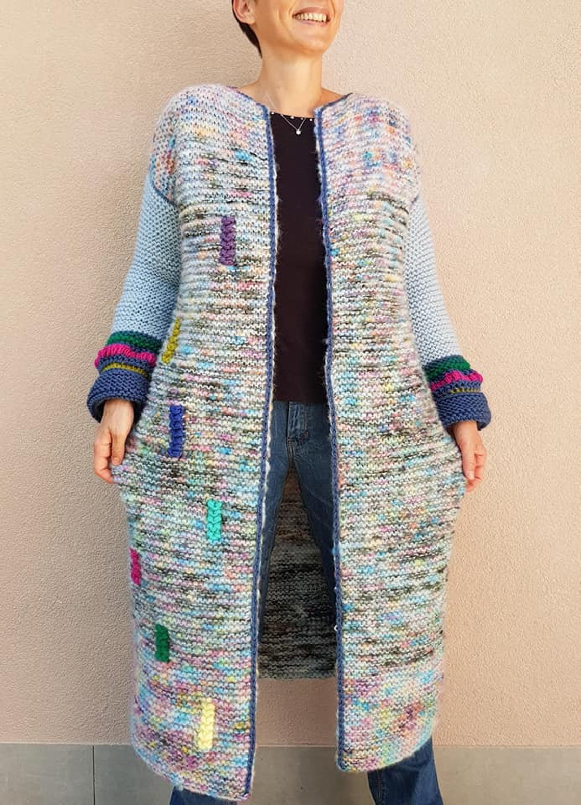 Long Hand Knit Unique Wool Coat, Long Boho Knitted Wool Cardigan - Etsy
