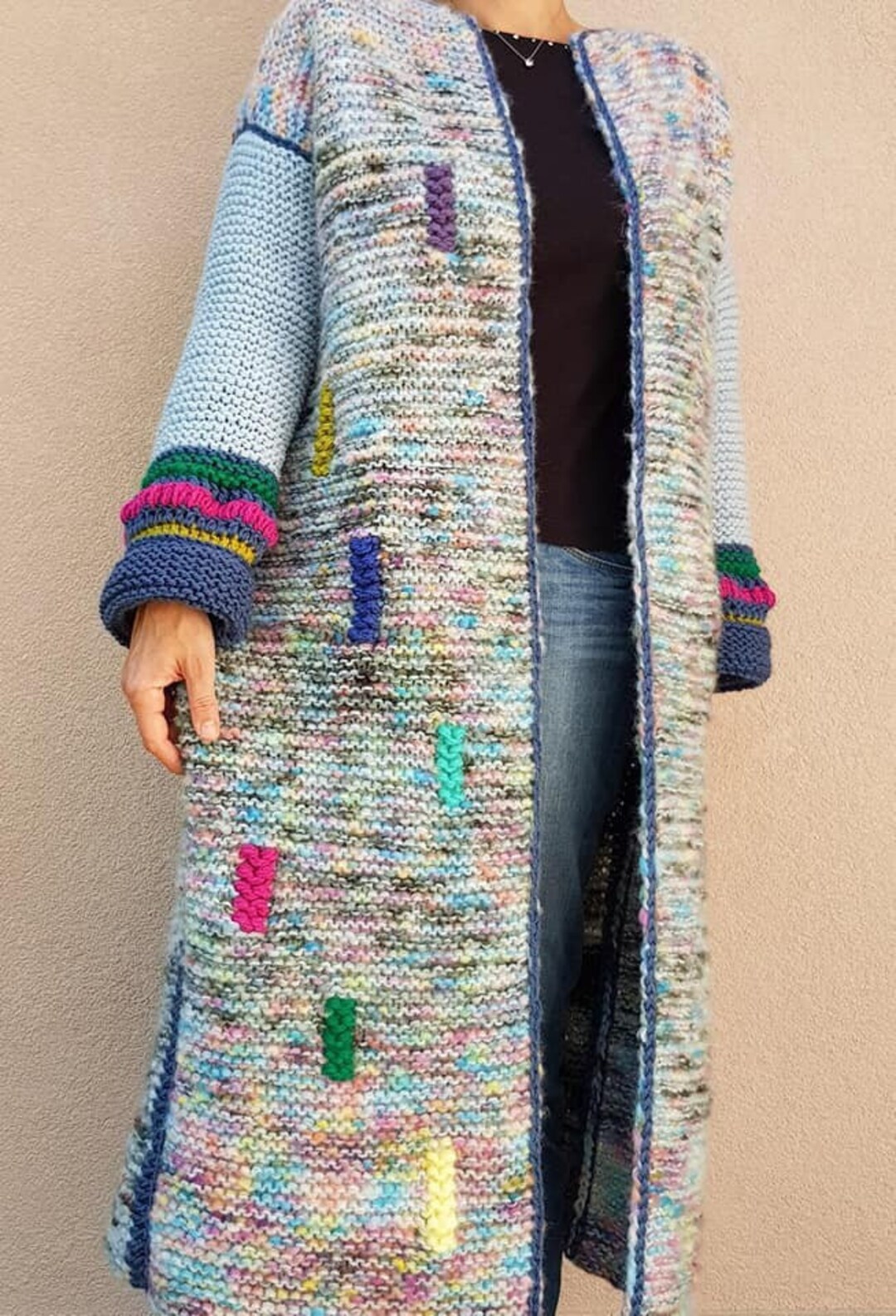 Long Hand Knit Unique Wool Coat, Long Boho Knitted Wool Cardigan - Etsy