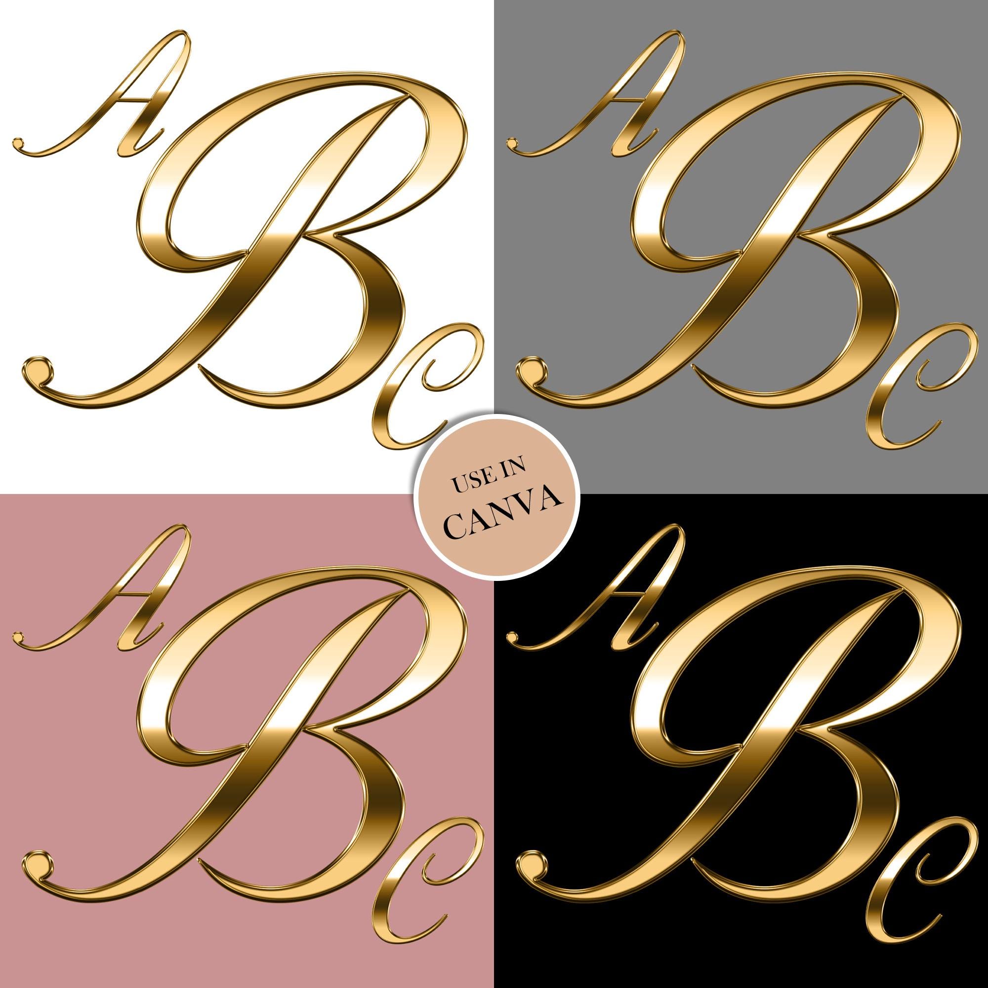 Liquid Gold Cursive Alphabet Clipart, Calligraphic Writing, Chrome Gold ...