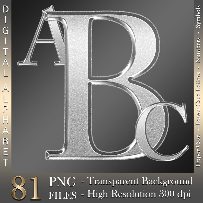 Silver Chrome Digital Alphabet: PNG Letters, Numbers, Symbols (digital ...