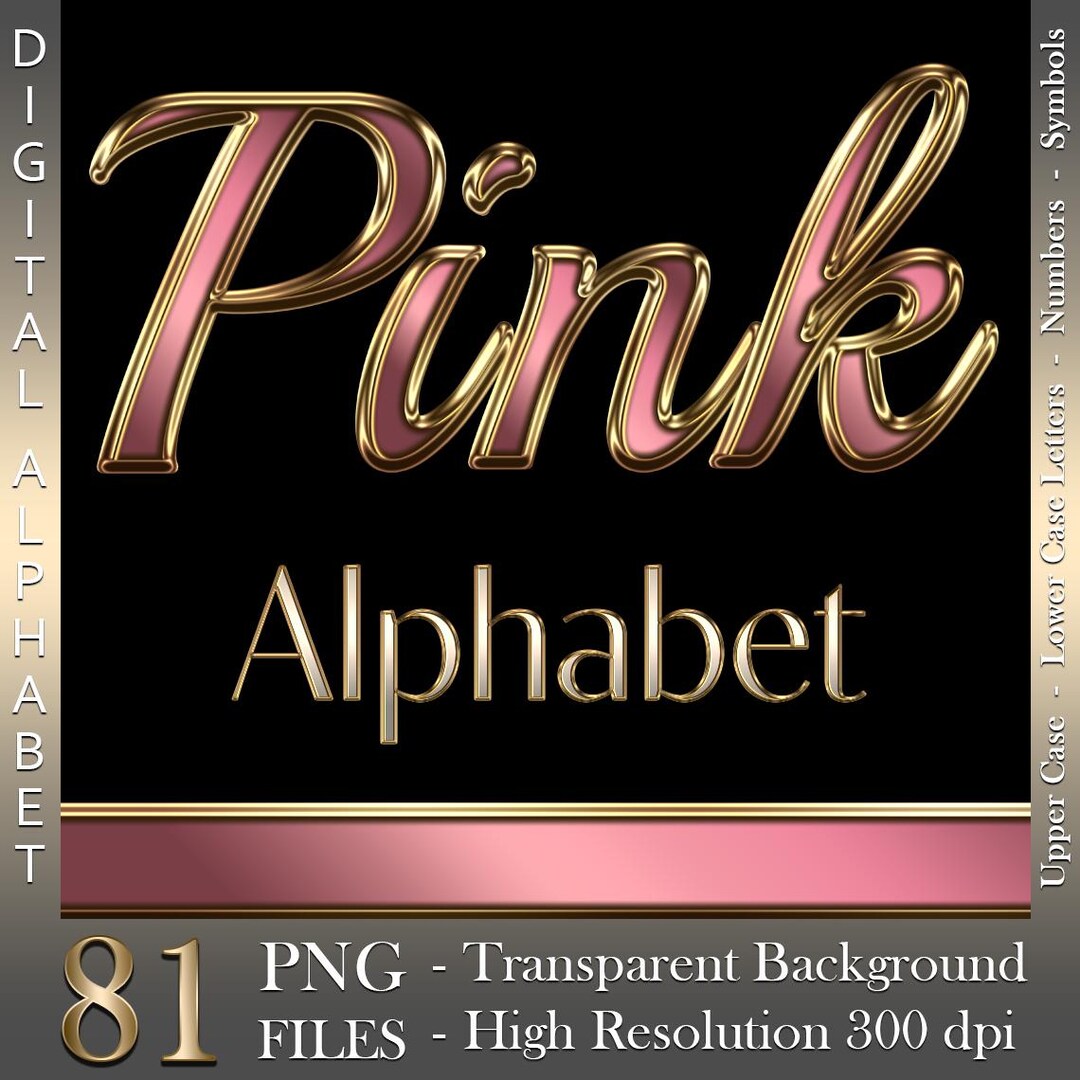 Pink and Gold Chrome, Digital Alphabet, Luxury Letters & Numbers, Pink ...