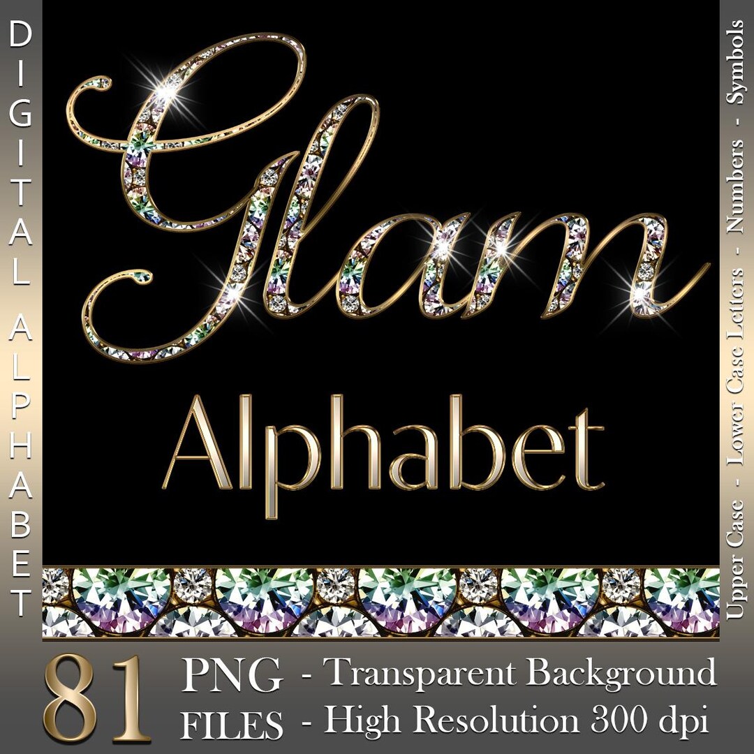 Gold Diamond Alphabet Clipart: Glam Sparkle Letters (PNG Digital ...