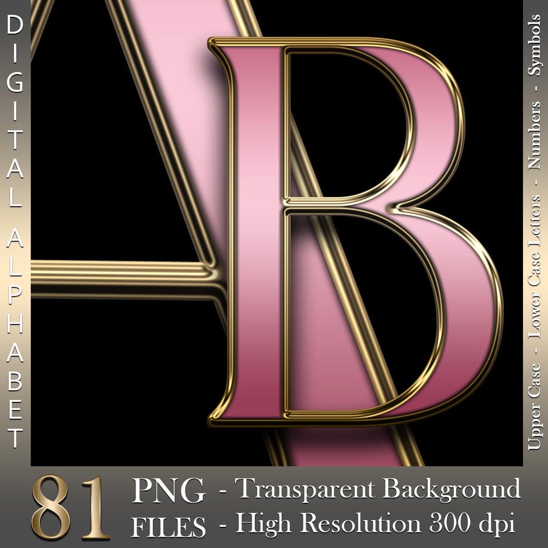 Pink and Gold Chrome, Digital Alphabet, Luxury Letters & Numbers, Pink ...