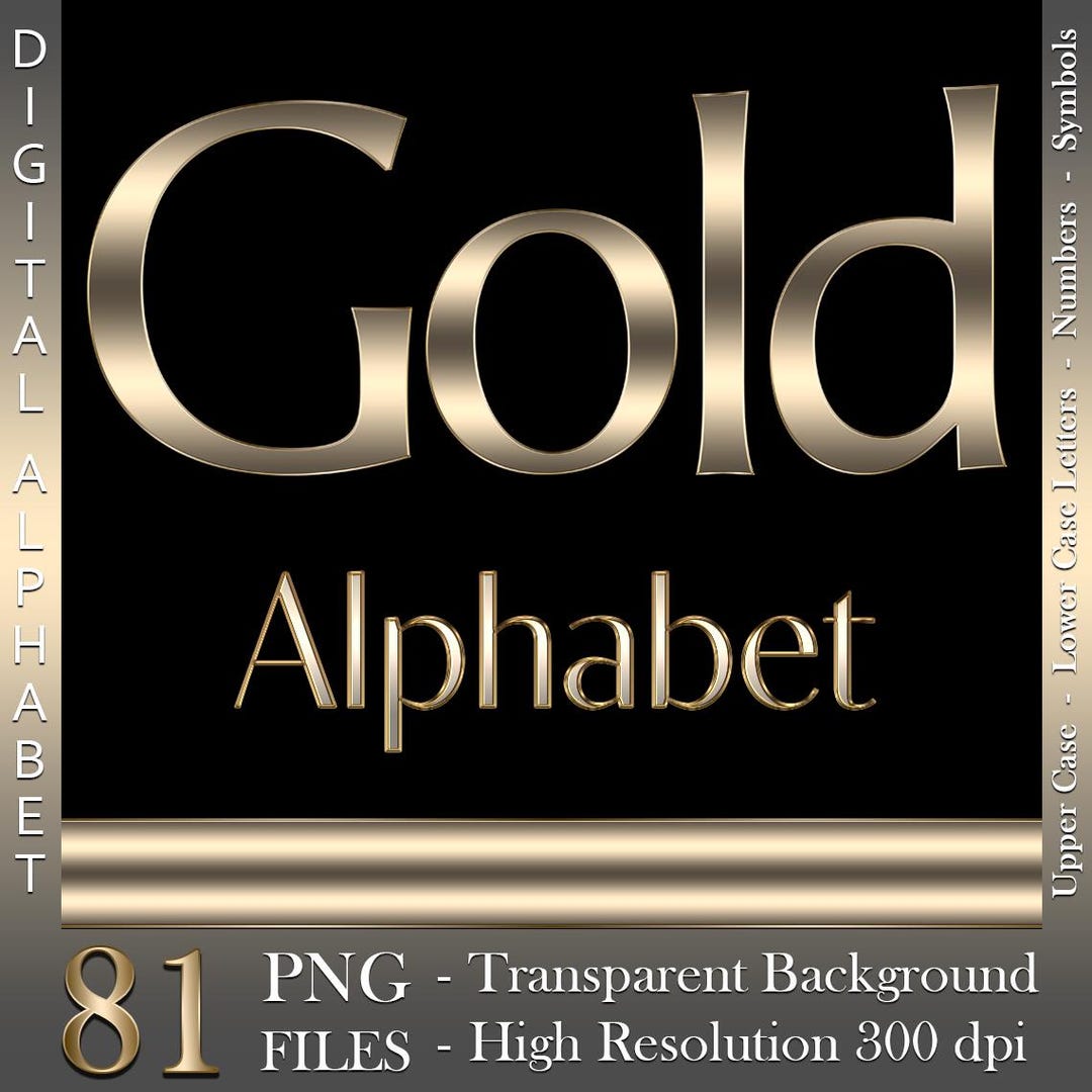 Gold Chrome Digital Alphabet, Luxury Letters & Numbers, Gold Foil ...