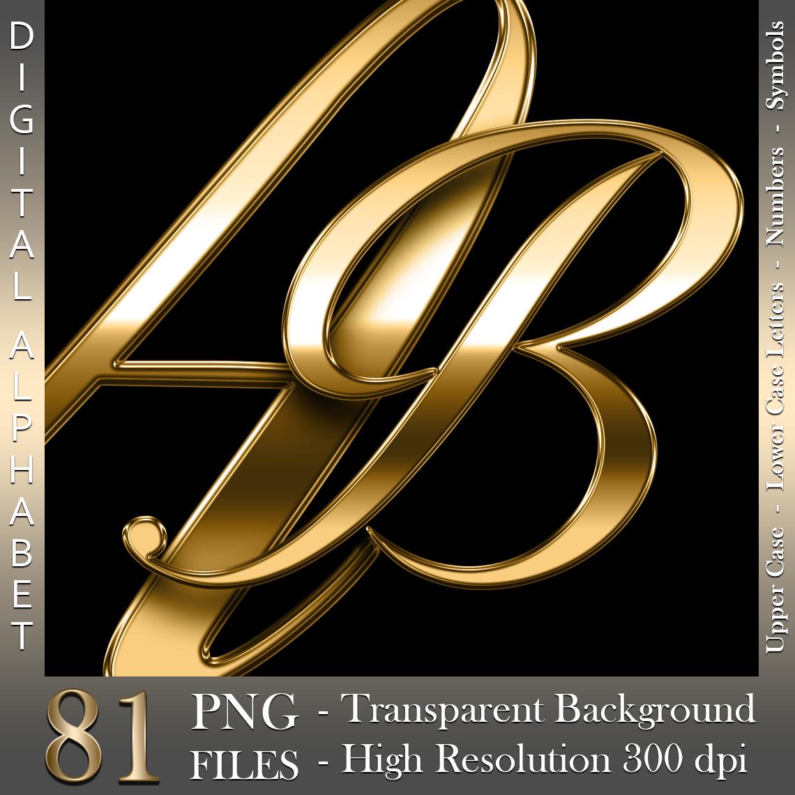 Liquid Gold Cursive Alphabet Clipart, Calligraphic Writing, Chrome Gold ...