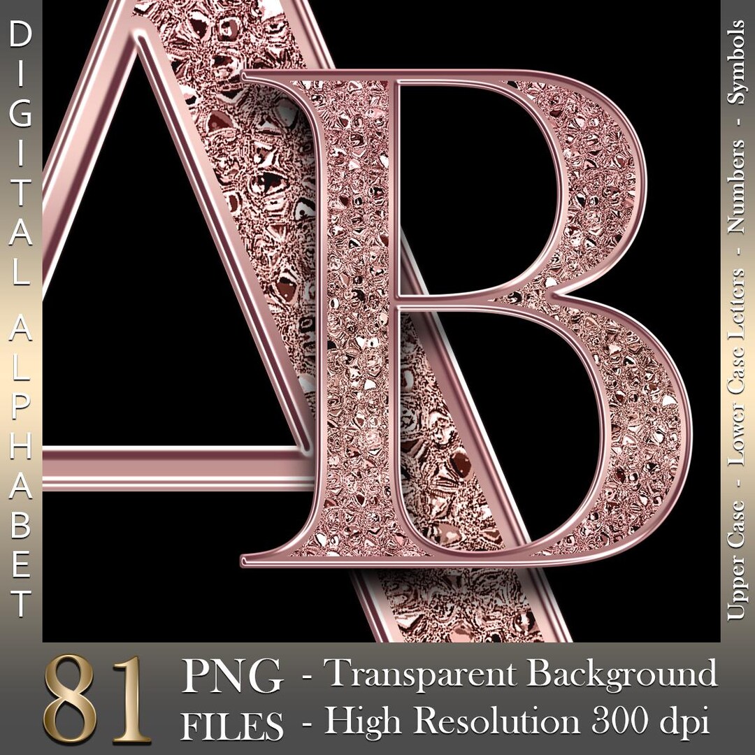 Rose Gold Glitter Alphabet: Metallic PNG Letters & Numbers (digital ...