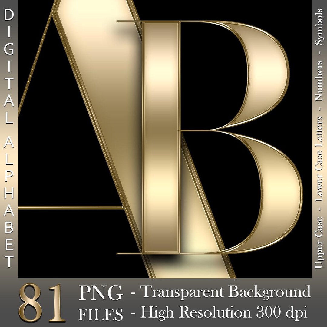 Gold Chrome Digital Alphabet, Luxury Letters & Numbers, Gold Foil ...