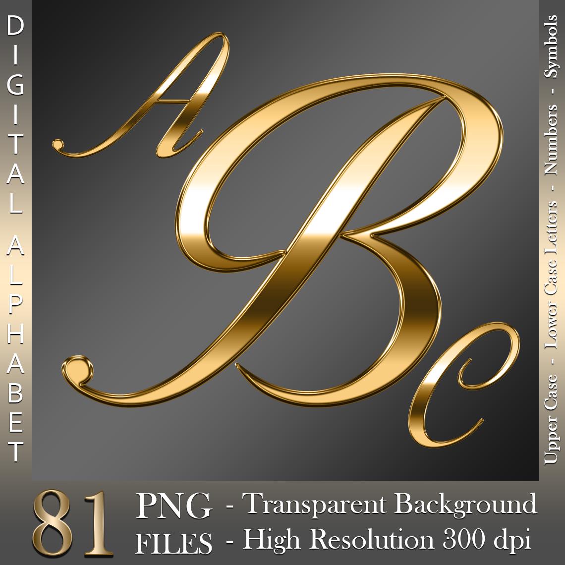 Liquid Gold Cursive Alphabet Clipart, Calligraphic Writing, Chrome Gold ...