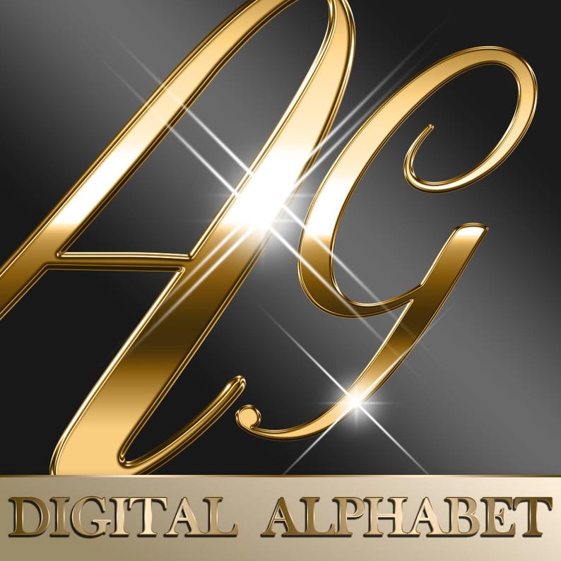 Liquid Gold Cursive Alphabet Clipart, Calligraphic Writing, Chrome Gold ...