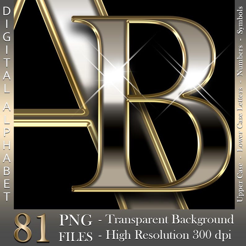 Liquid Gold Chrome Alphabet: Metallic PNG Letters & Numbers (digital ...