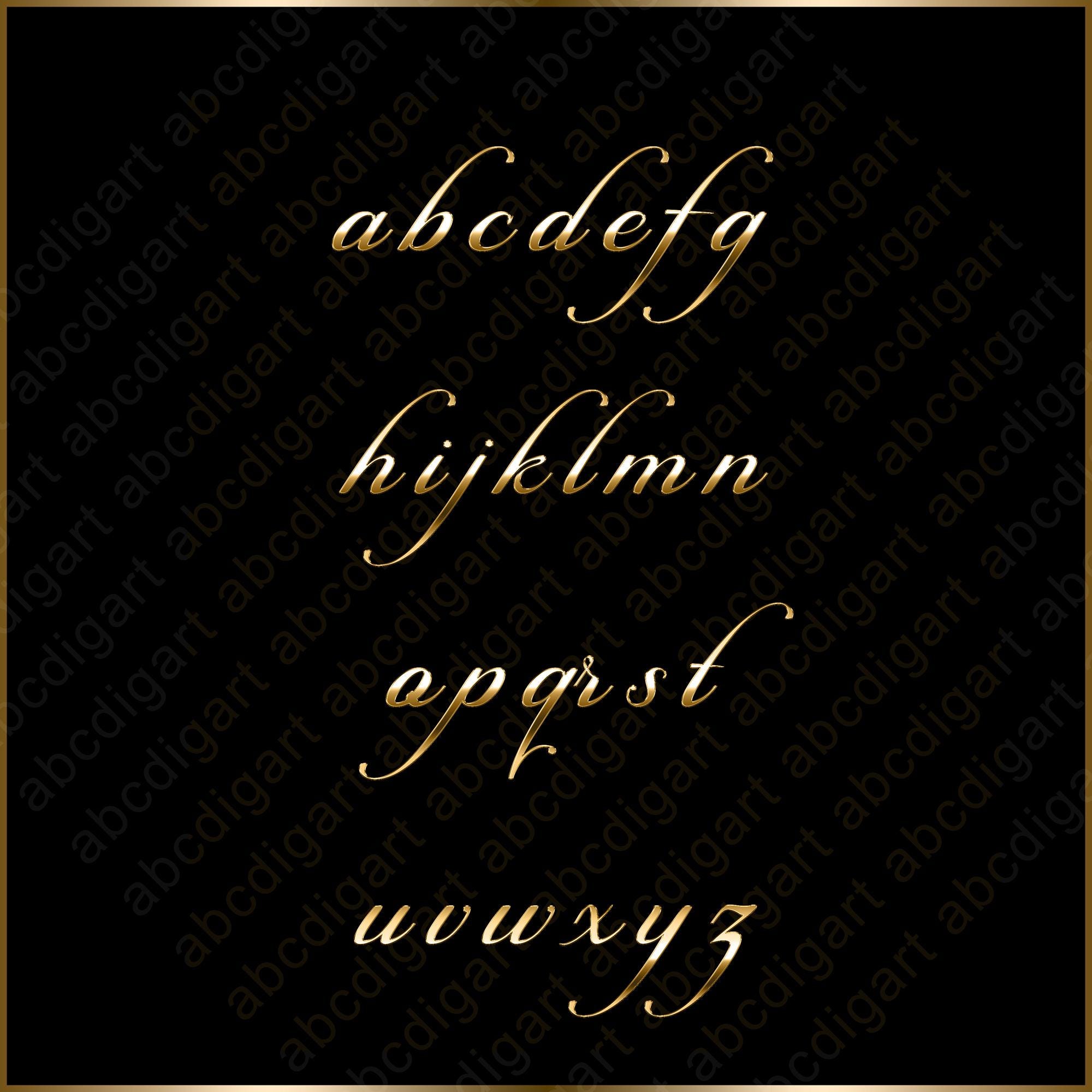 Liquid Gold Cursive Alphabet Clipart, Calligraphic Writing, Chrome Gold ...