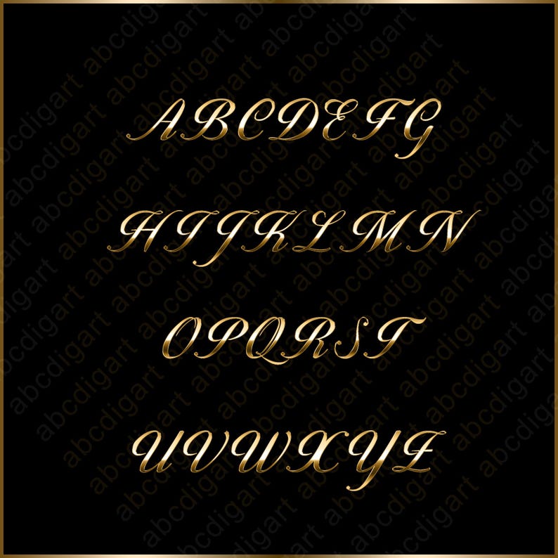 Liquid Gold Cursive Alphabet Clipart, Calligraphic Writing, Chrome Gold ...