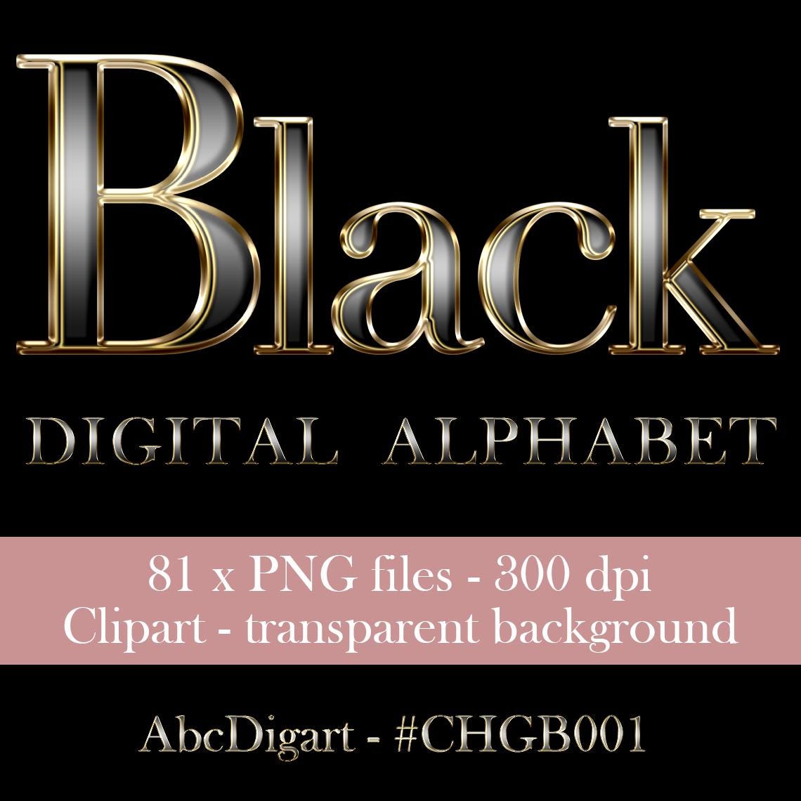 Black and Gold Chrome, Digital Alphabet, Luxury Letters & Numbers ...
