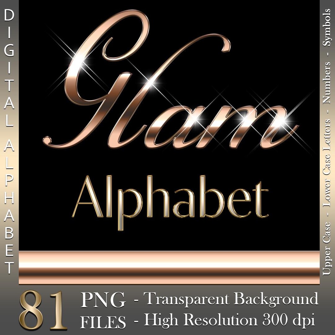 Chrome Cursive Alphabet Clipart, Rose Gold Alphabet, Rose Gold Metallic ...