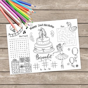Digital Ballerina Printable Birthday Placemat, Kids Activity Table Mat ...