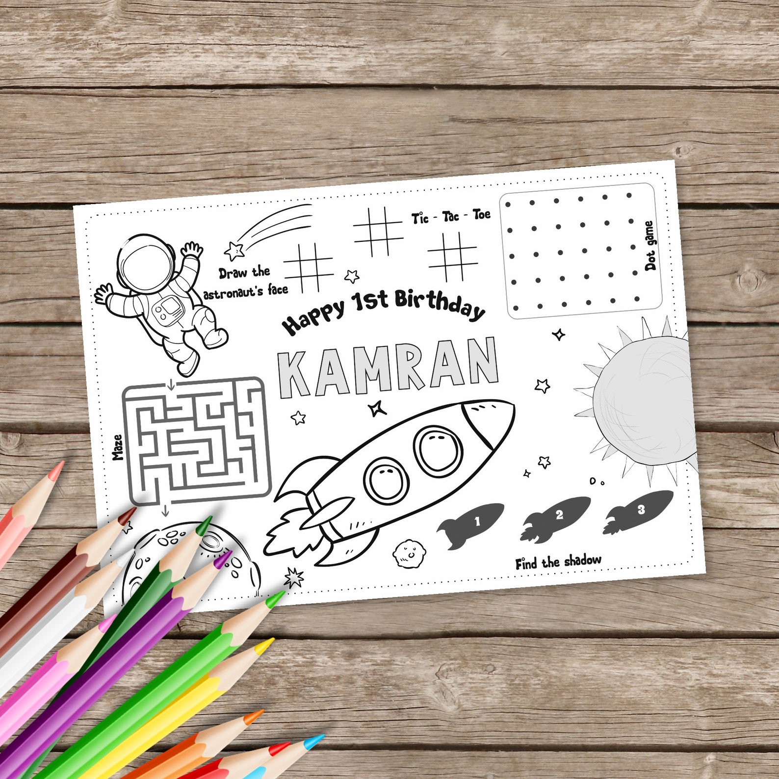 SPACE Birthday Coloring Place Mat Astronaut Party Activity - Etsy