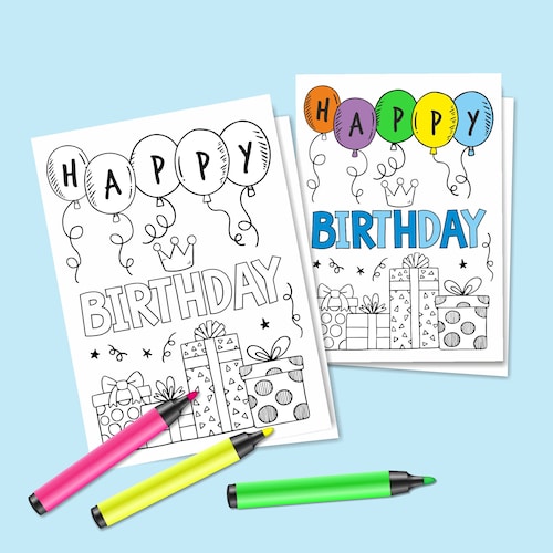 Digital Birthday Coloring Card Happy Birthday Greeting Card - Etsy