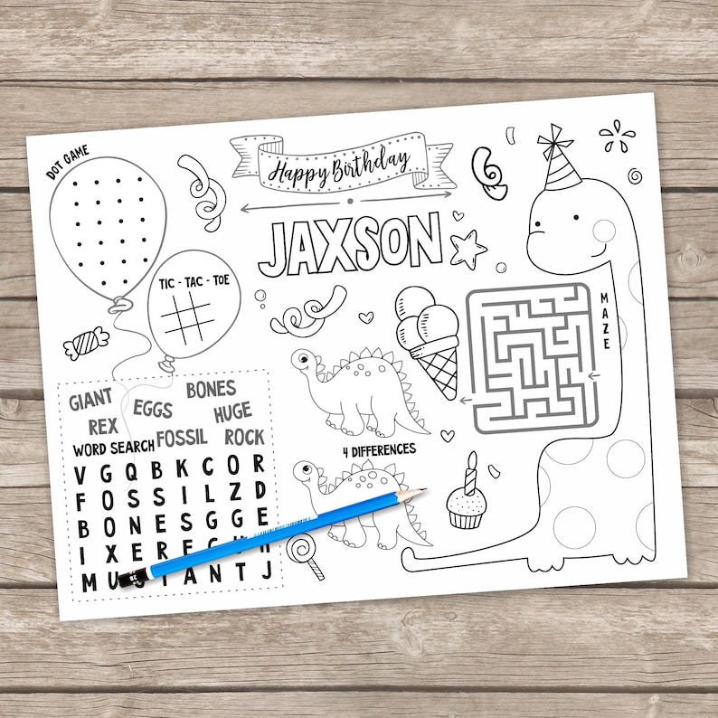 Printable Dinosaur Coloring Placemat Kids Dinosaurs Activity - Etsy