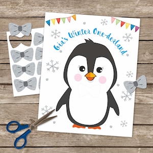 Digital Penguin Pin the Tail Game, Pin the Bow Printable Game, Winter ...