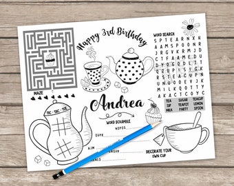 Printable Birthday Placemat, Kids Activity Table Mat, Birthday Cake ...
