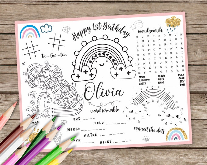 Printable Birthday Placemat, Kids Activity Table Mat, Birthday Cake ...