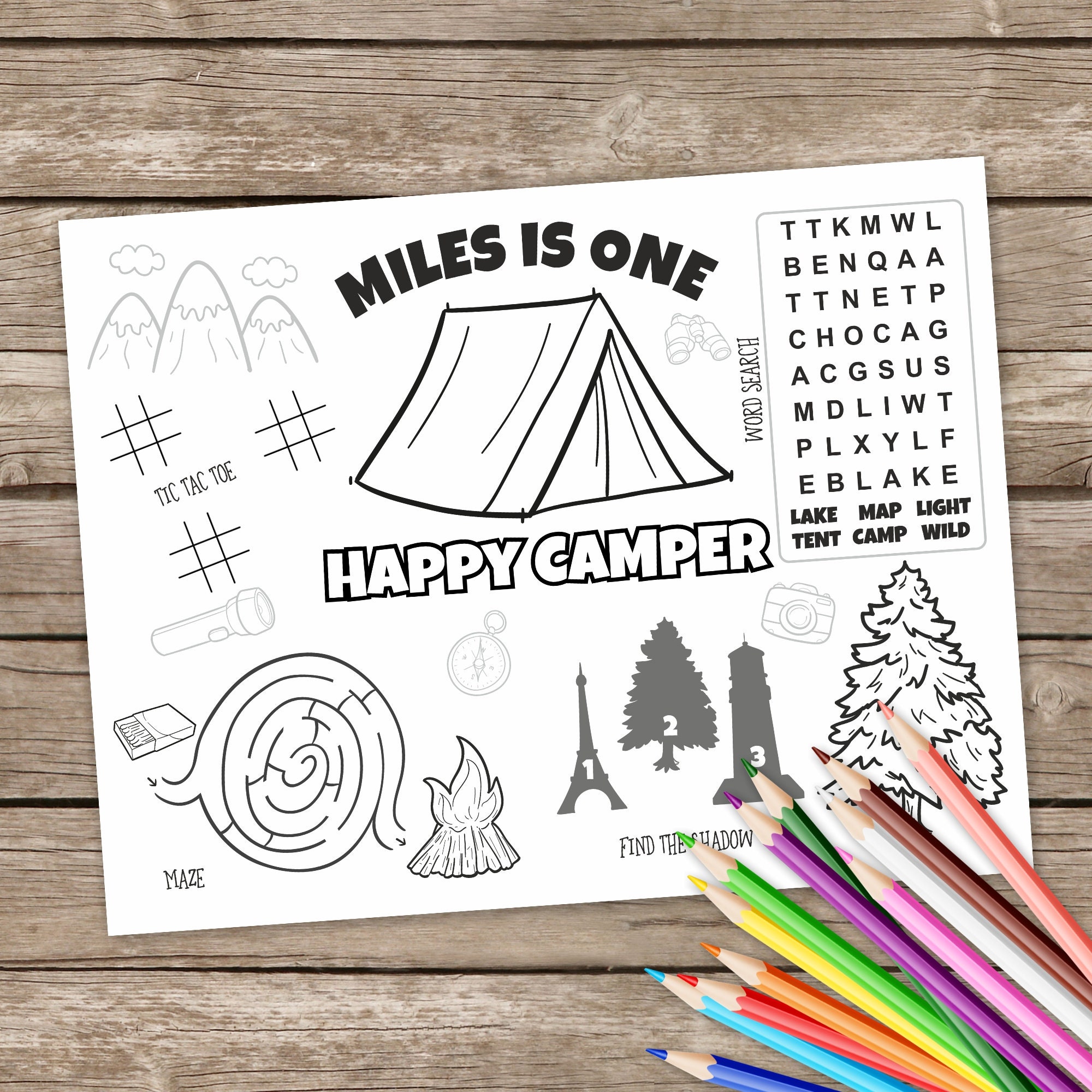 Digital Happy Camper Coloring Placemat Camping Kids Activity | Etsy