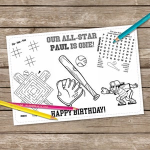 Printable Baseball Place Mat, Kids Sport Activity Table Mat, Baseball ...