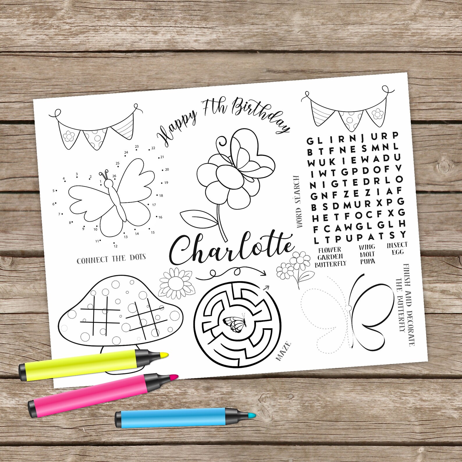 Printable Birthday Place Mat Kids Activity Table Mat - Etsy