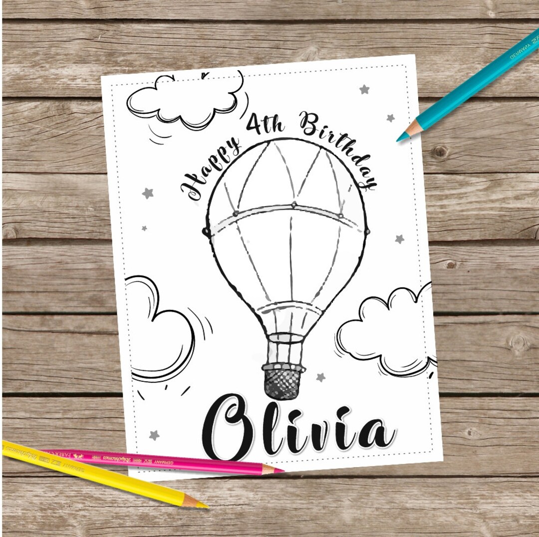 Digital Hot Air Balloon Coloring Pages, Printable 1st Birthday Party ...