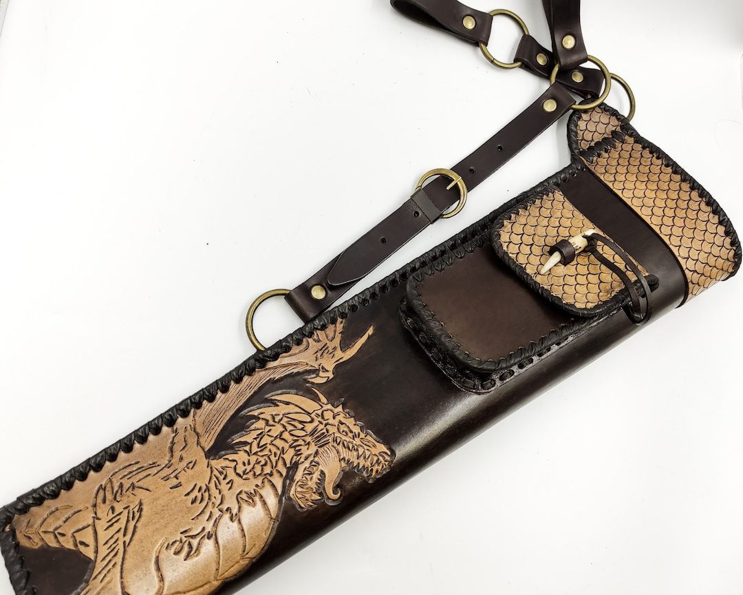 Leather Side Quiver DRAGON With Adjustable Strap and Pouch - Etsy